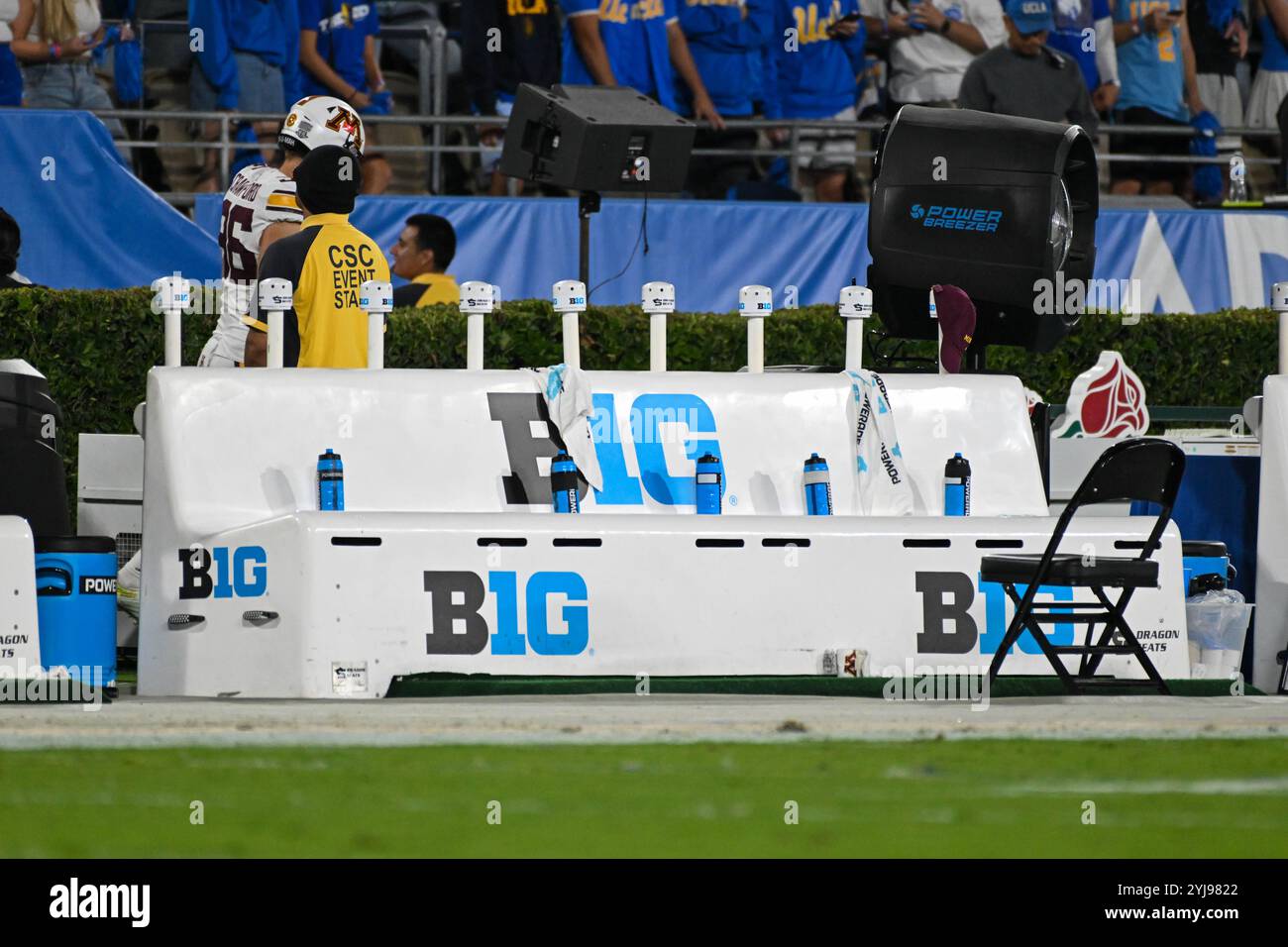 Detailed view of Dragon Seats BIG 10 team benches during a NCAA ...
