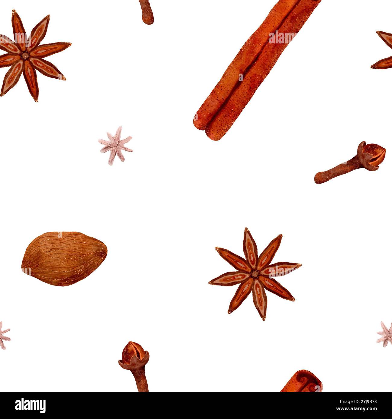 A whimsical and vibrant pattern that showcases various spices such as ...