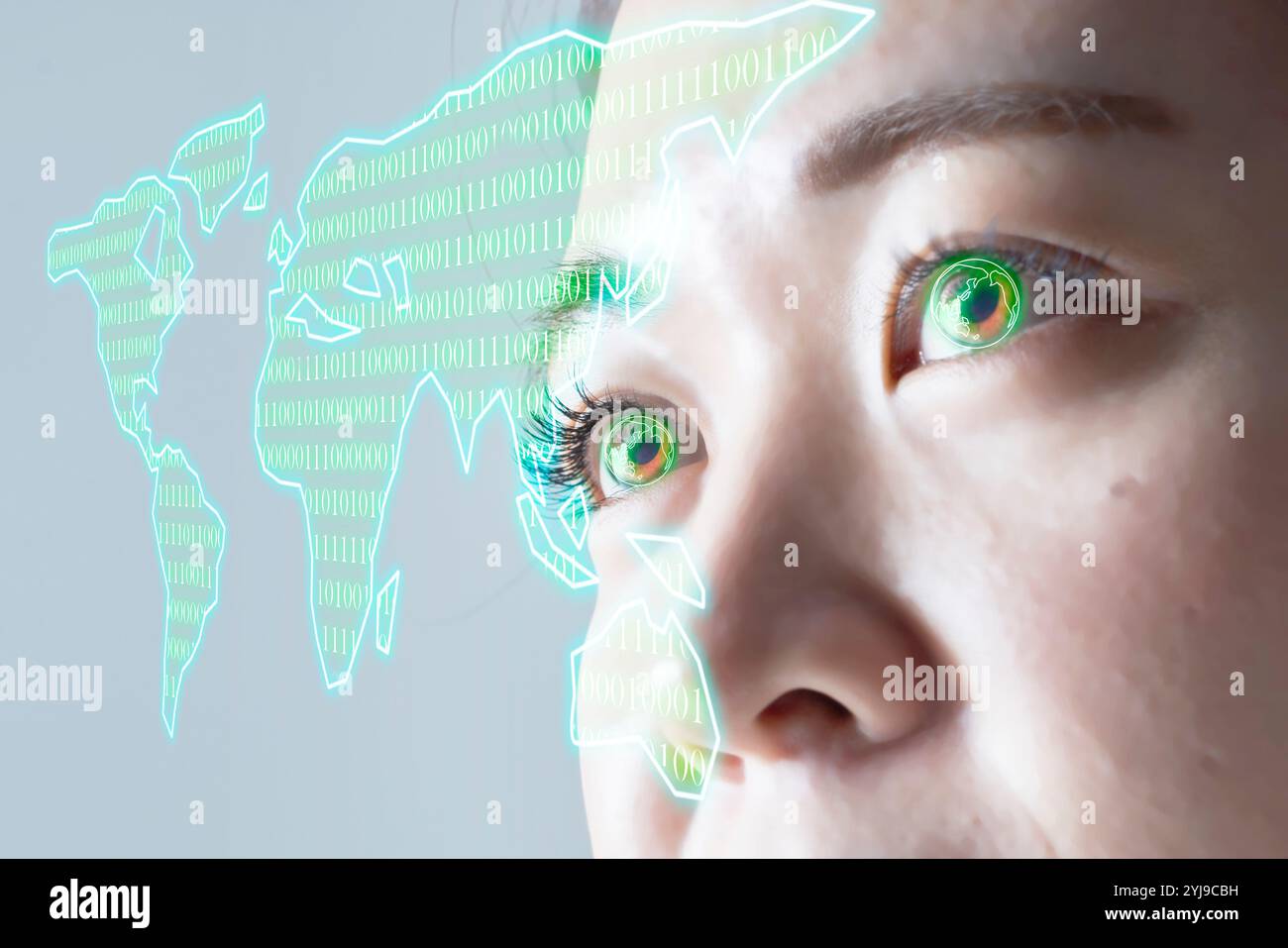 Close-up of woman's eyes and CG map Stock Photo - Alamy
