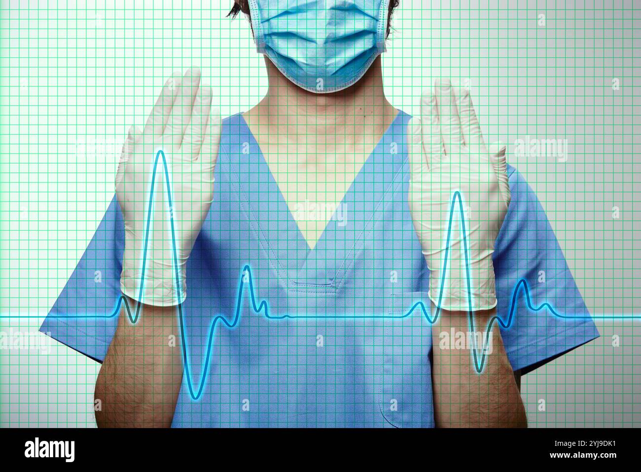 Doctor in pose starting surgery and waveforms in CG Stock Photo - Alamy