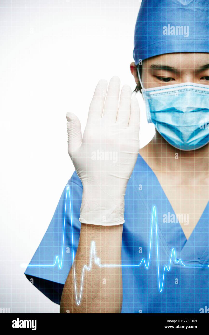 Doctor in pose starting surgery and waveforms in CG Stock Photo - Alamy