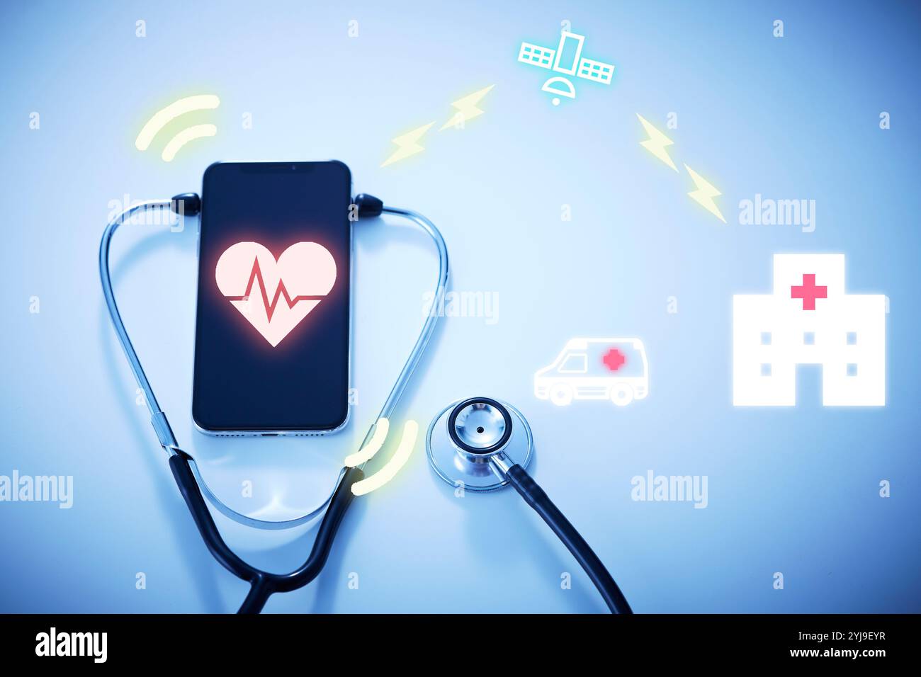 Hospitals and ambulances checking heart rate with GPS Stock Photo - Alamy