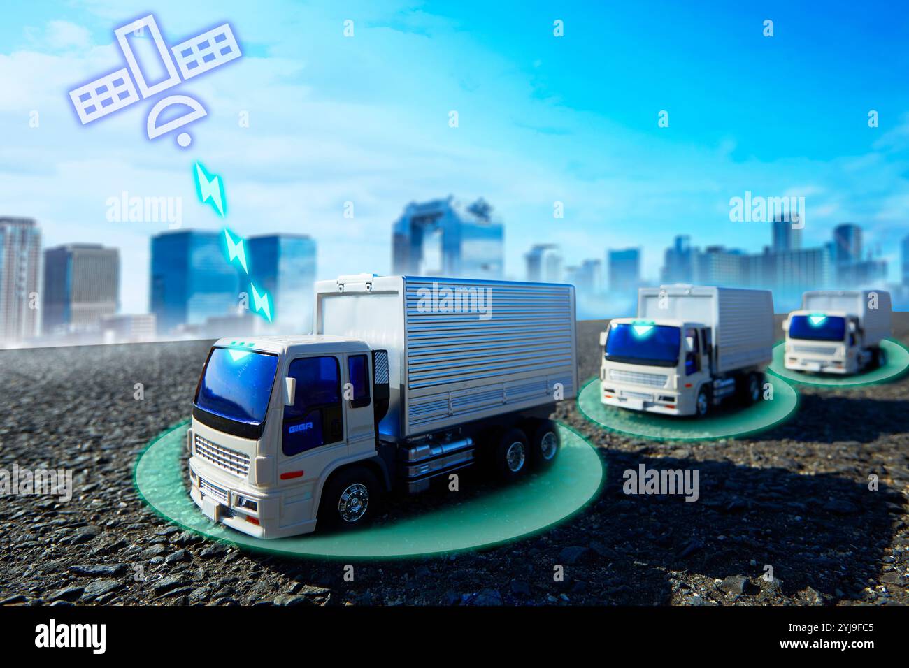 Illustration of a truck and satellite travelling in formation Stock ...