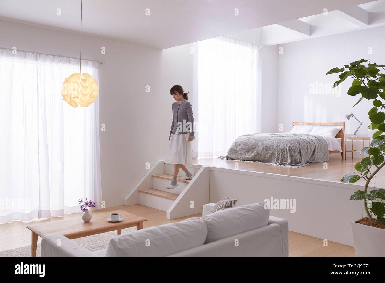 Large, simple room on step floor Stock Photo - Alamy