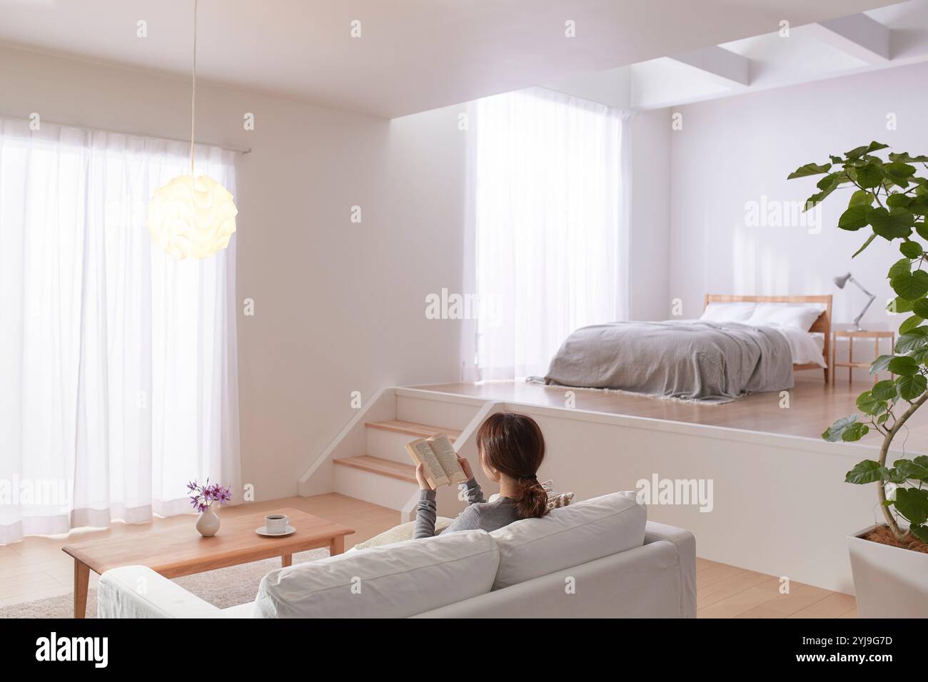 Large, simple room on step floor Stock Photo - Alamy