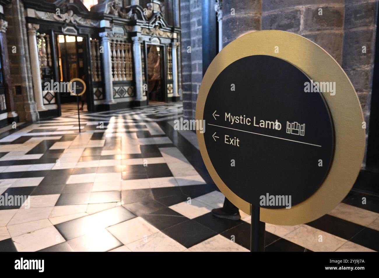 Mystic Lamb sign (Ghent Altarpiece) inside Saint Bavo's Cathedral (Sint ...