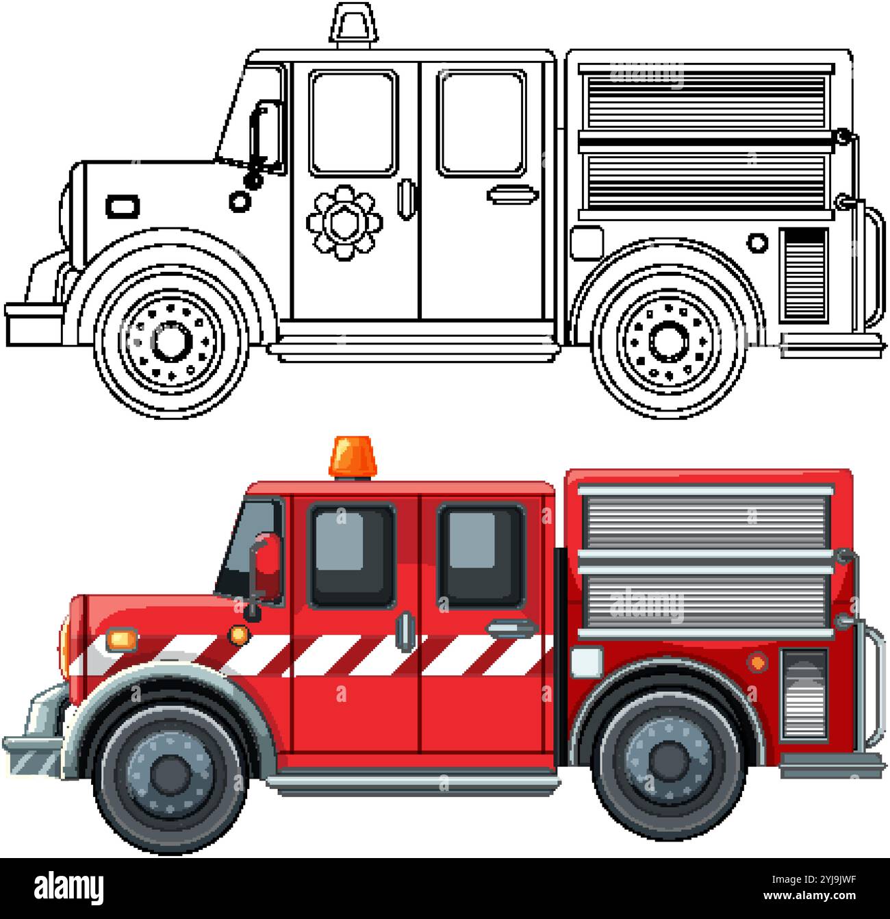 Detailed fire truck with outline version Stock Vector Image & Art - Alamy
