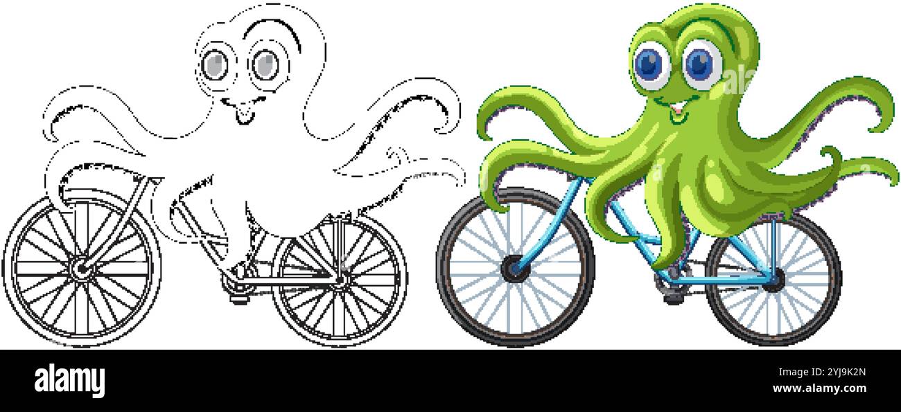 Colorful octopus happily cycling on a blue bike Stock Vector Image ...