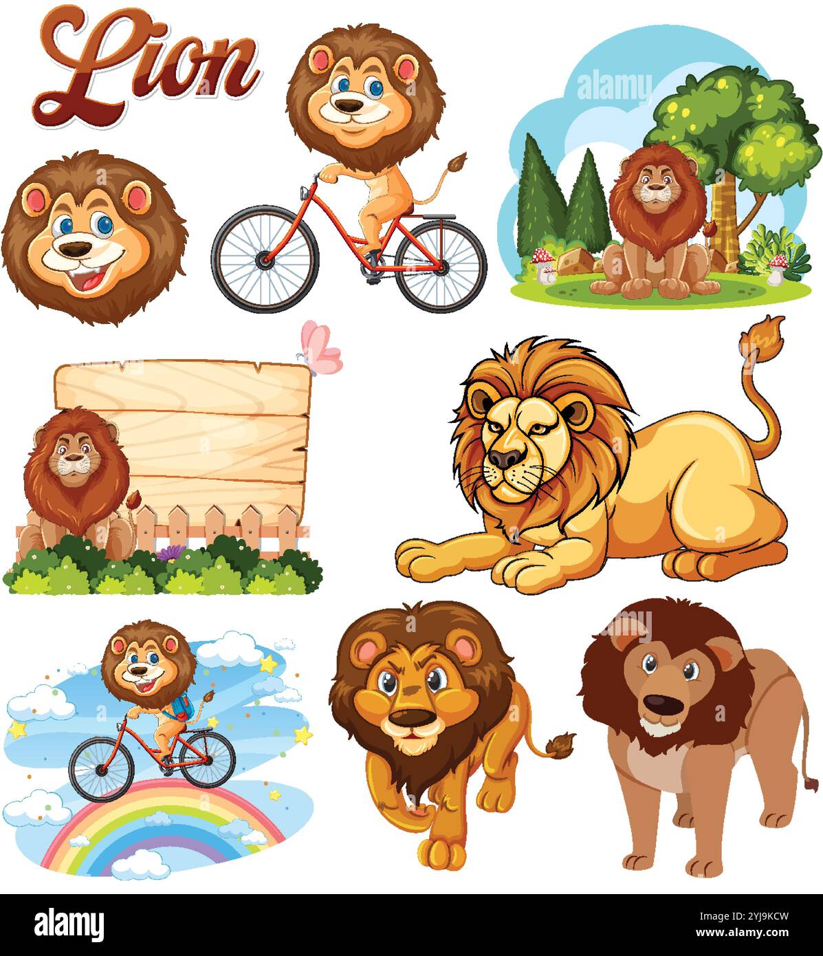 Various cartoon lions in fun, playful scenes Stock Vector Image & Art ...