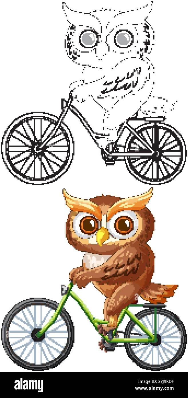 An owl happily cycling on a green bike Stock Vector Image & Art - Alamy