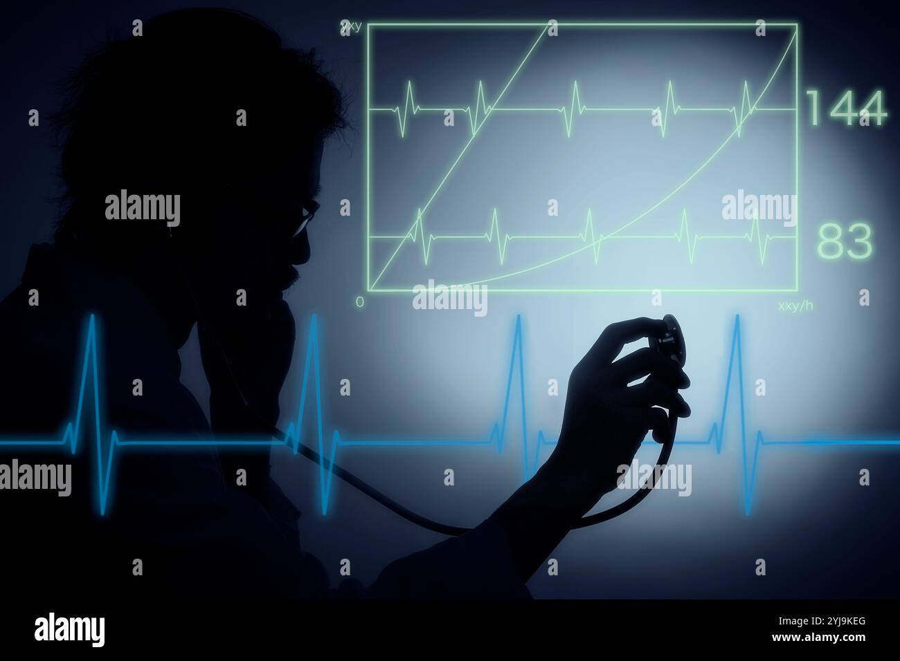 Shadow of male doctor pointing stethoscope and ECG Stock Photo - Alamy