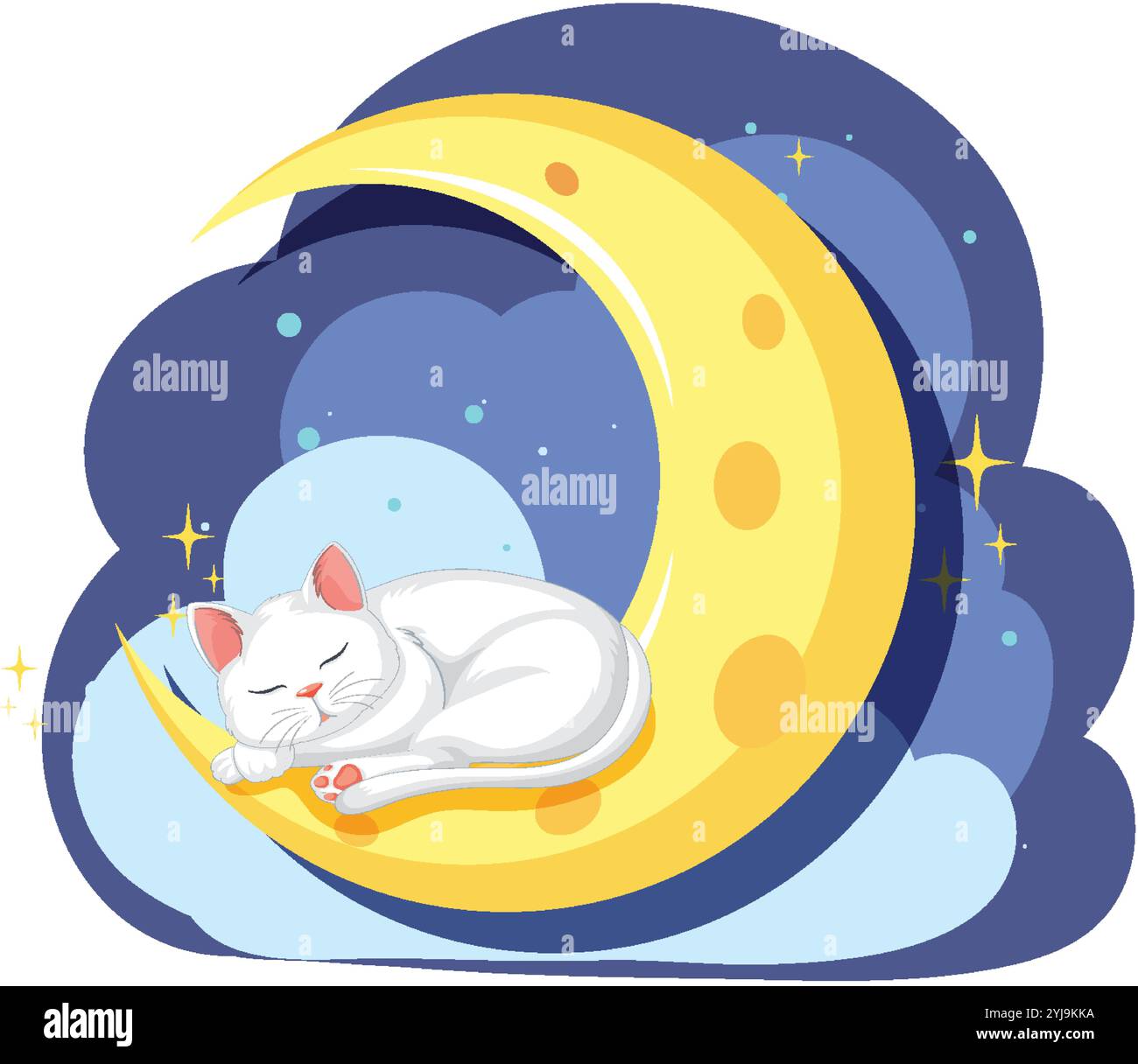 White cat peacefully sleeping on a crescent moon Stock Vector Image ...