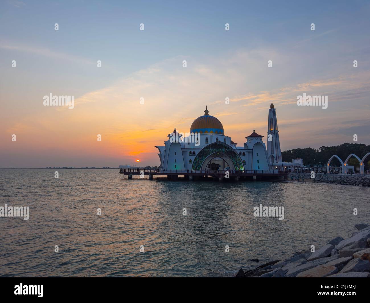 Malacca Straits Mosque at sunset. This mosque is located on Malacca ...