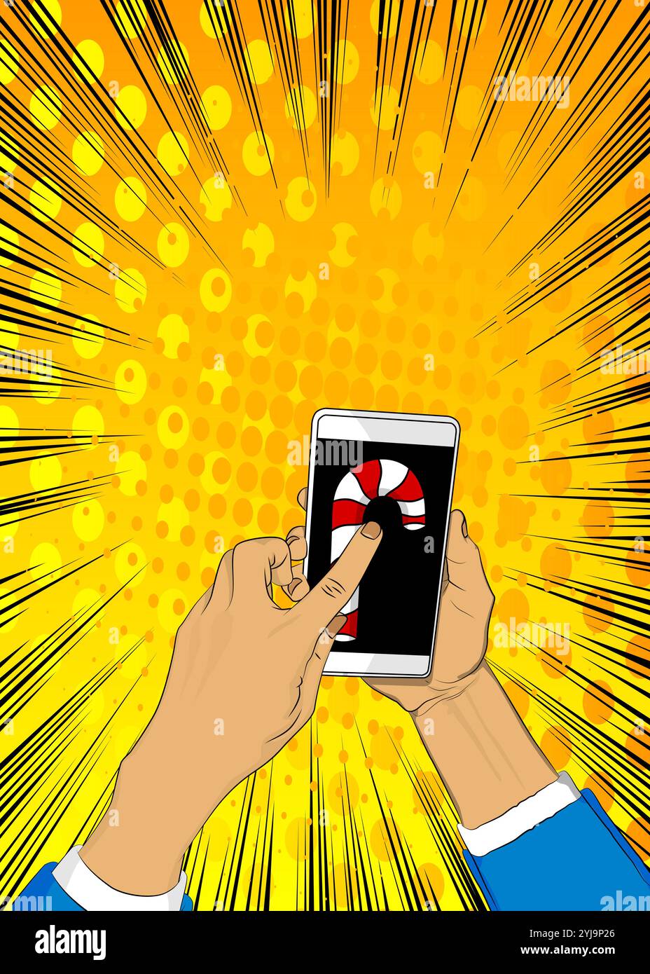 Cartoon Smartphone, comic book Telephone with Candy cane. Retro vector ...