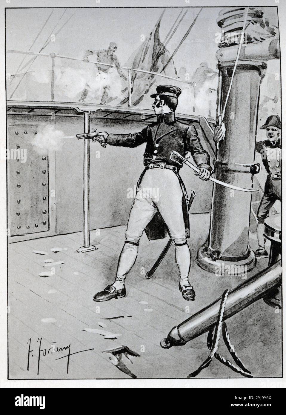 Historia de Argentina. Siglo XIX. Combate naval de San Nicolás en la cubierta de la goleta ...