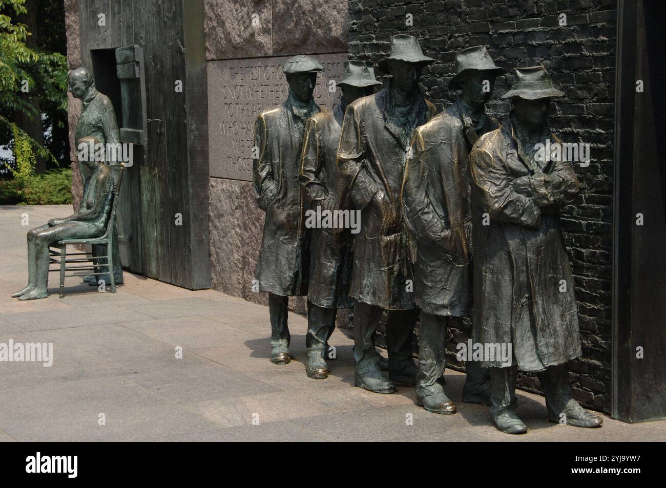 Franklin Delano Roosevelt Memorial. Bronze statues that depict the ...