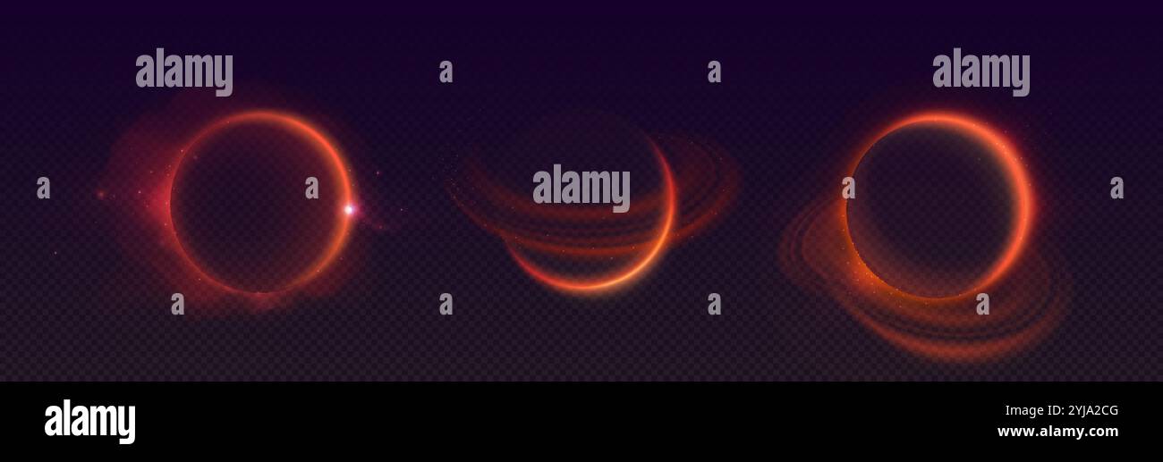 Solar eclipse stages with glowing red ring on dark backdrop. Fiery ...