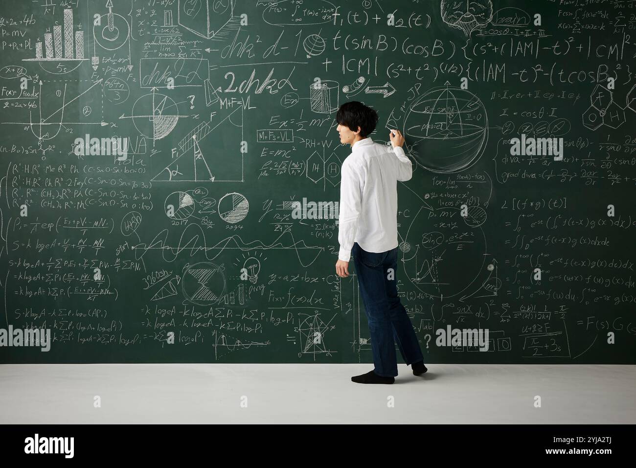 Chalkboards all over the wall filled with mathematical formulae Stock ...