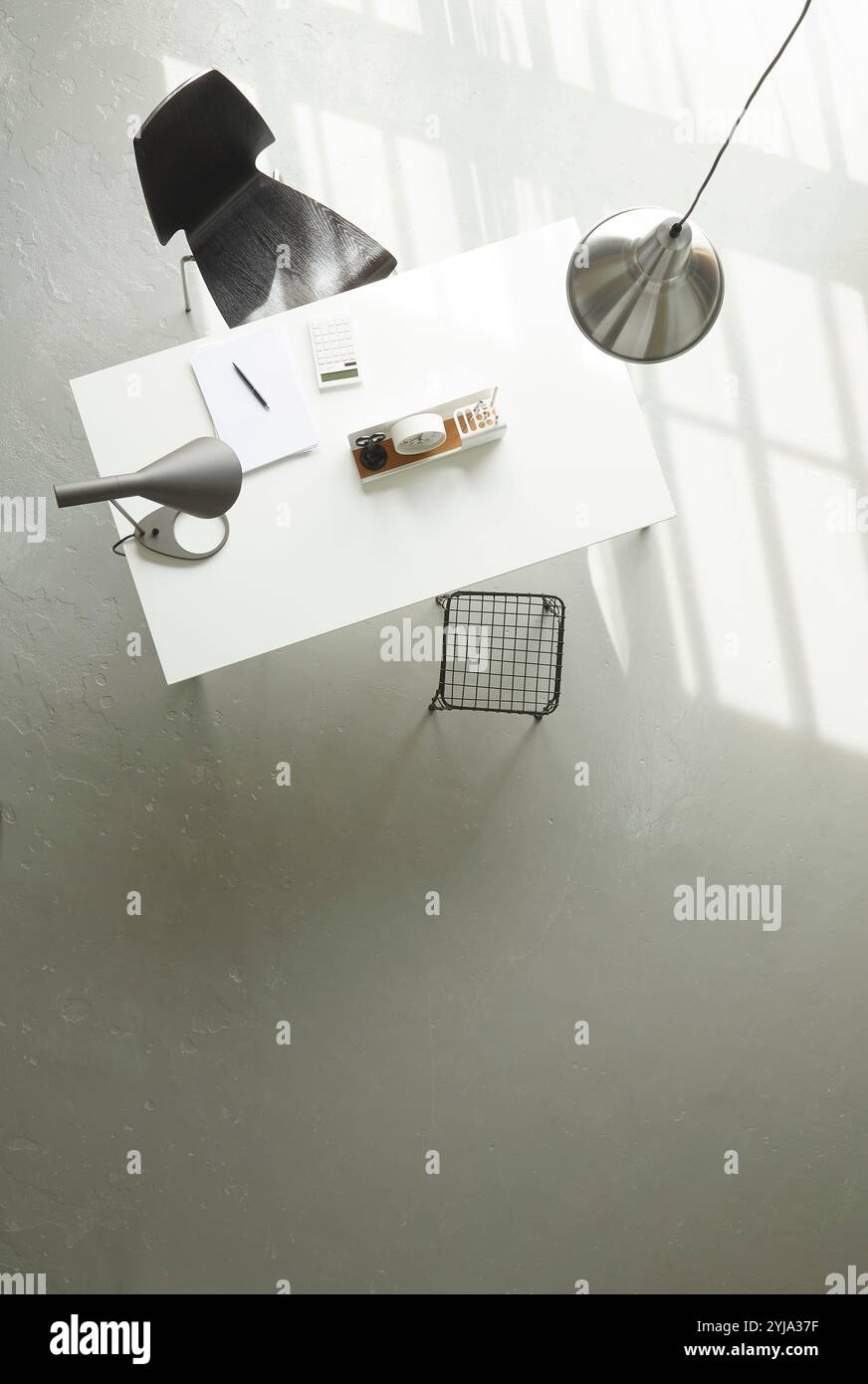 Overhead view of office desk Stock Photo - Alamy