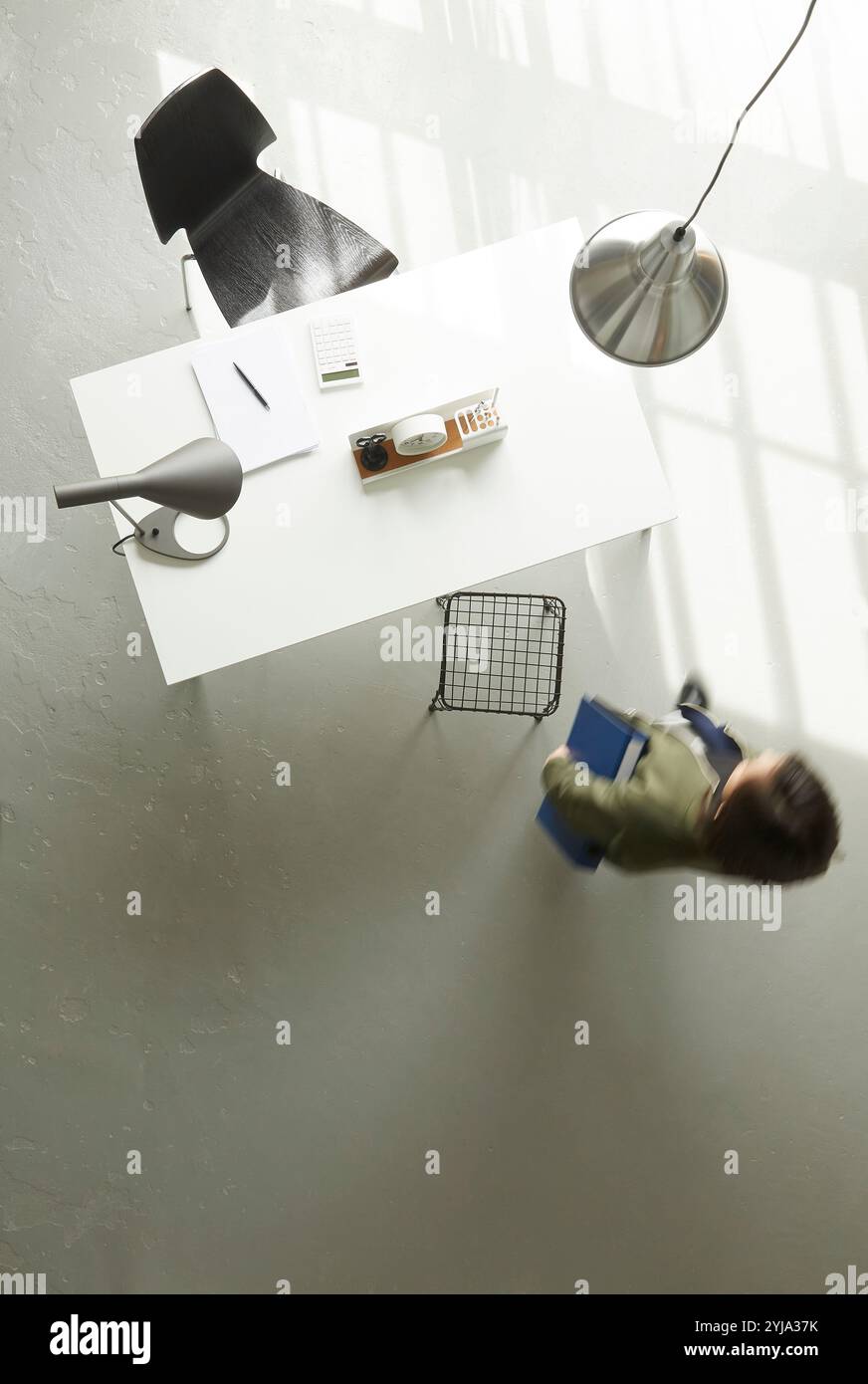 Overhead view of office desk Stock Photo - Alamy