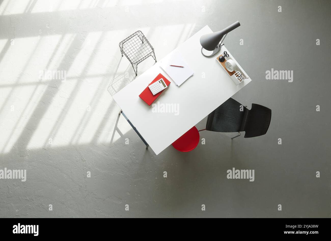 Overhead view of office desk Stock Photo - Alamy