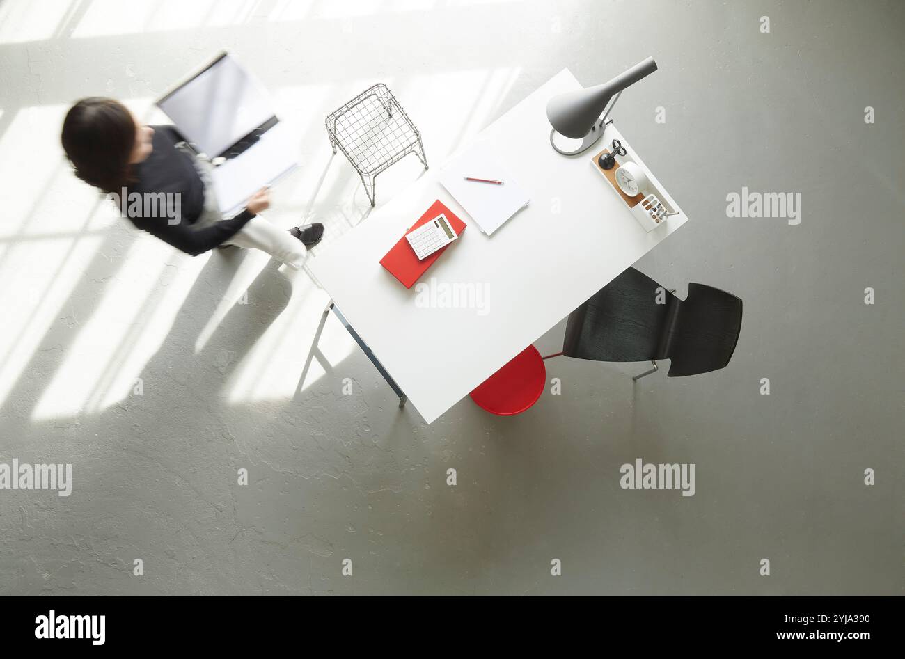 Overhead view of office desk Stock Photo - Alamy