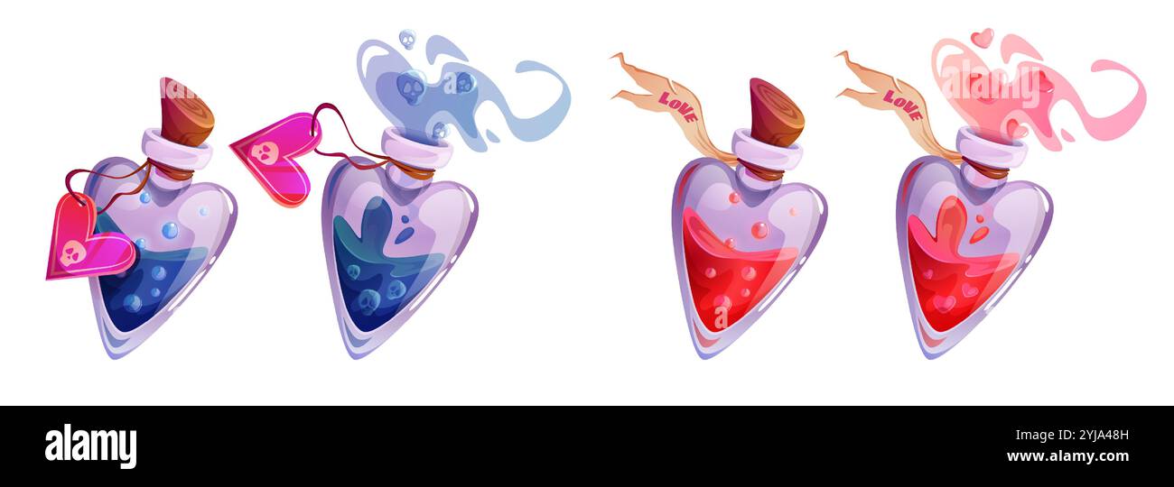 Magic potion bottles set isolated on white background. Vector cartoon ...