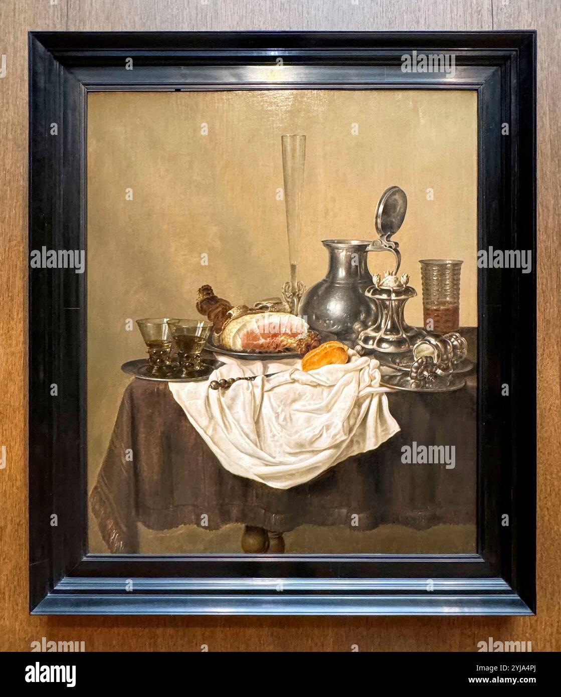 Still Life with Ham by Gerrit Willemsz Heda. With glass reflections ...