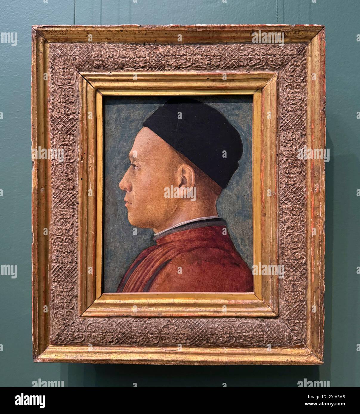 Portrait of a Man by Andrea Mantegna. Profile pose with black cap. At ...