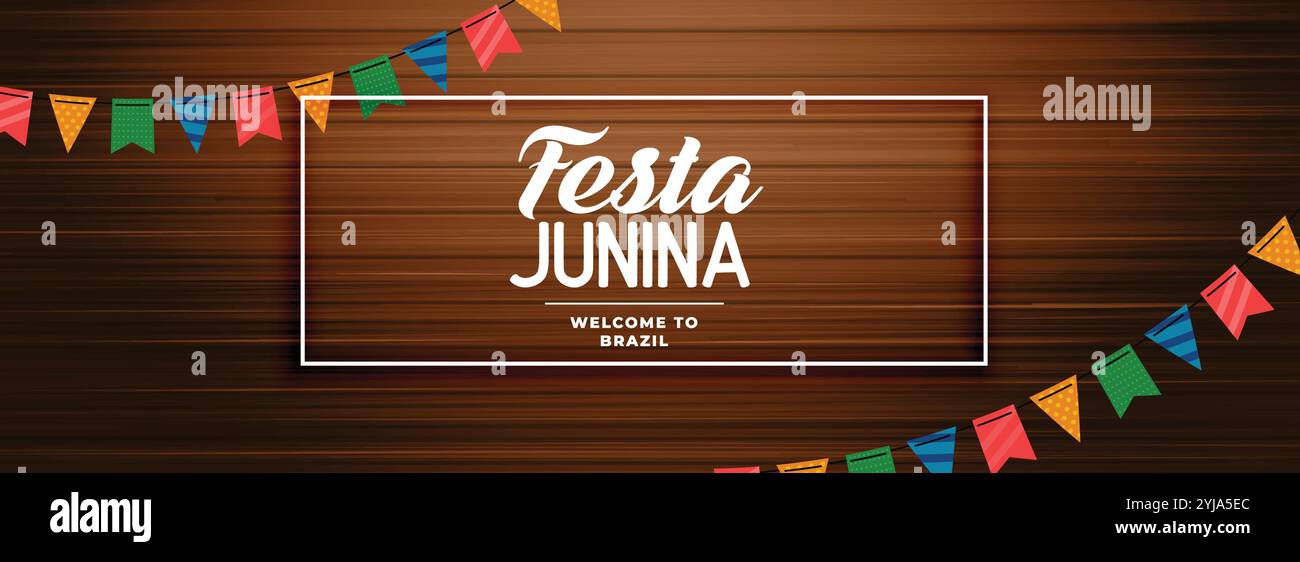 festa junina wooden banner with garland decoration Stock Vector Image & Art - Alamy
