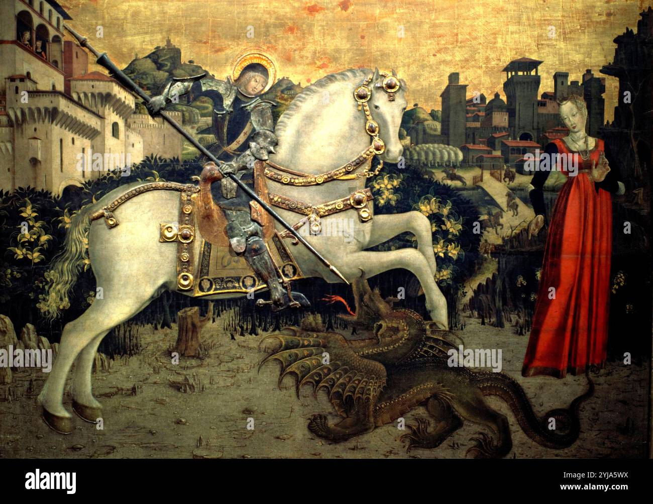 'Saint George protecting princess from dragon', c.1470, Lombard school ...