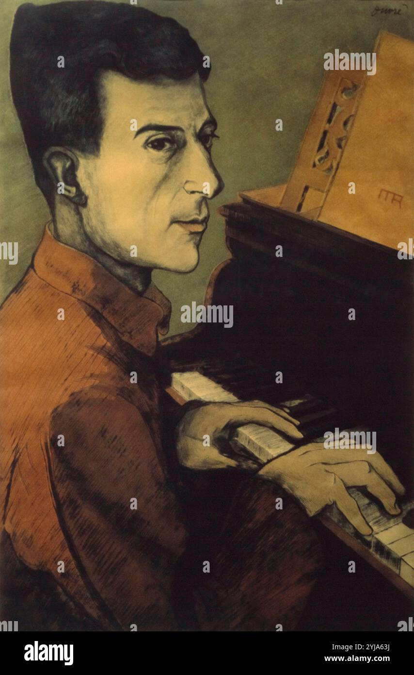 Maurice Ravel at piano, lithograph. Museum: La Scala, Milan, ITALIA ...
