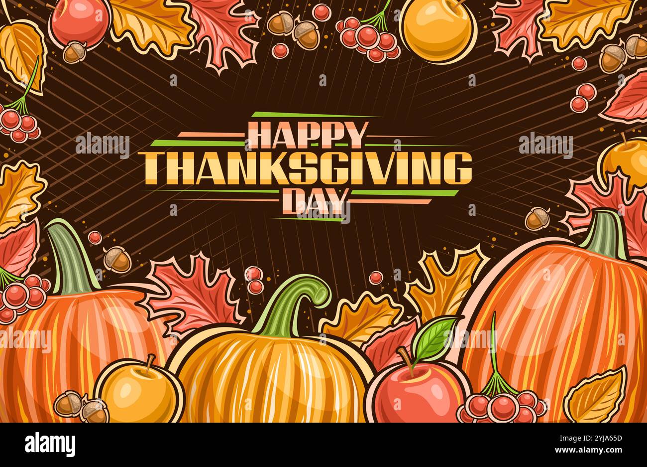 Vector Thanksgiving Greeting Card with copy space, traditional cartoon ...