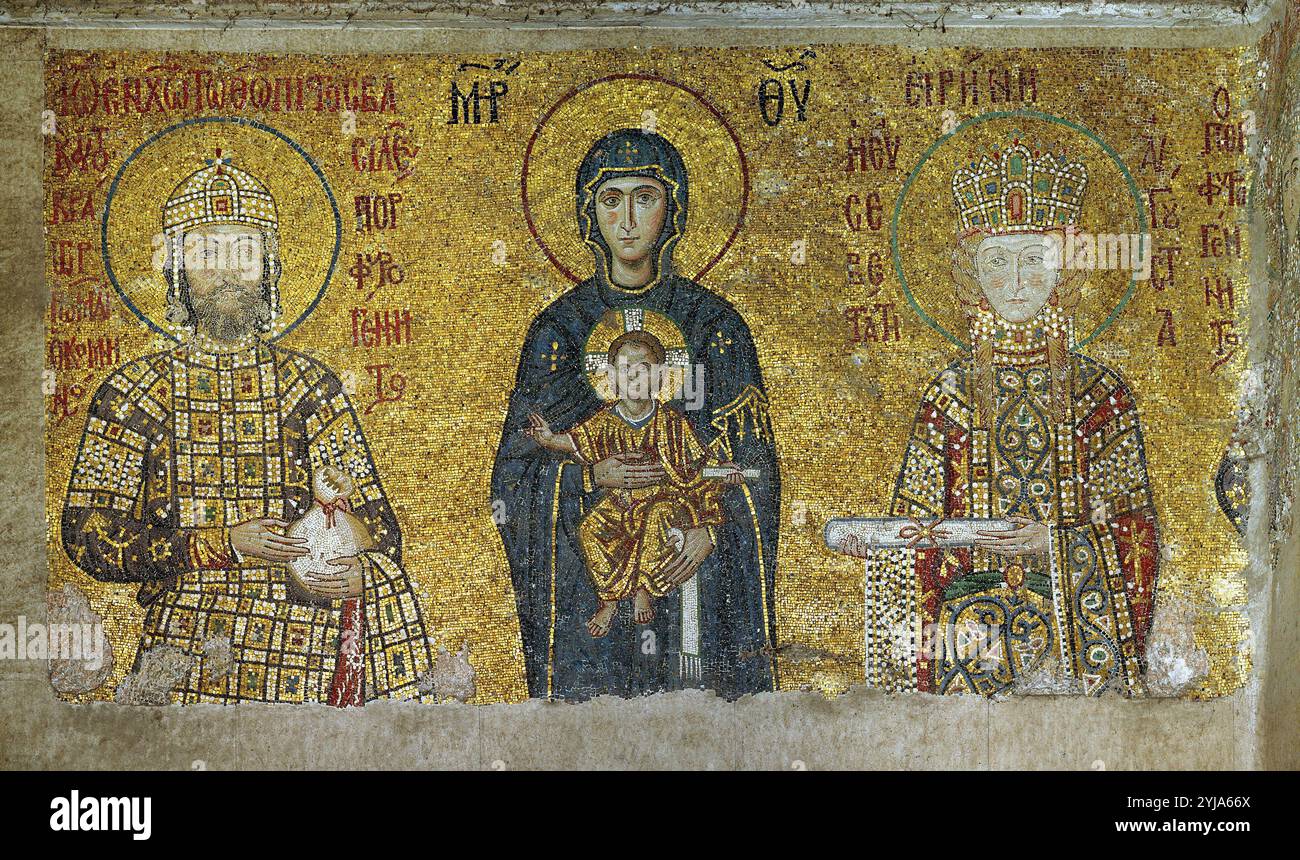 Mosaic of Virgin flanked by Emperor John II Commenus and Empress Irene ...