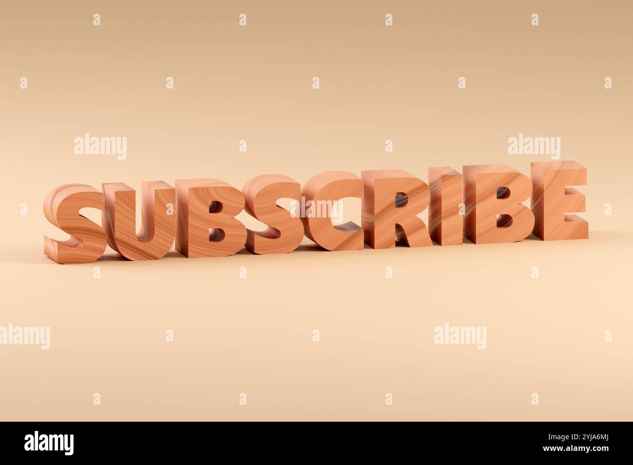 Luxury wooden inscription subscribe on grey podium, soft light, smooth ...