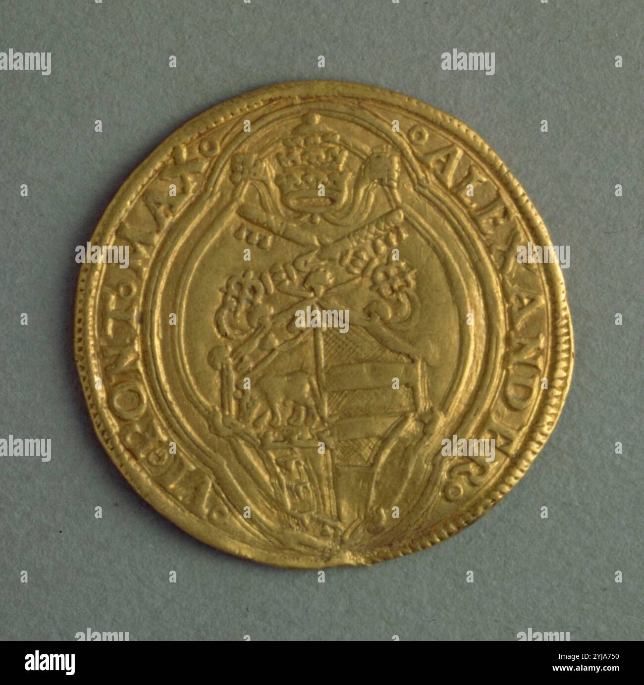 Double gold florin of Pope Alexander VI (1431-1503) with papal coat of ...