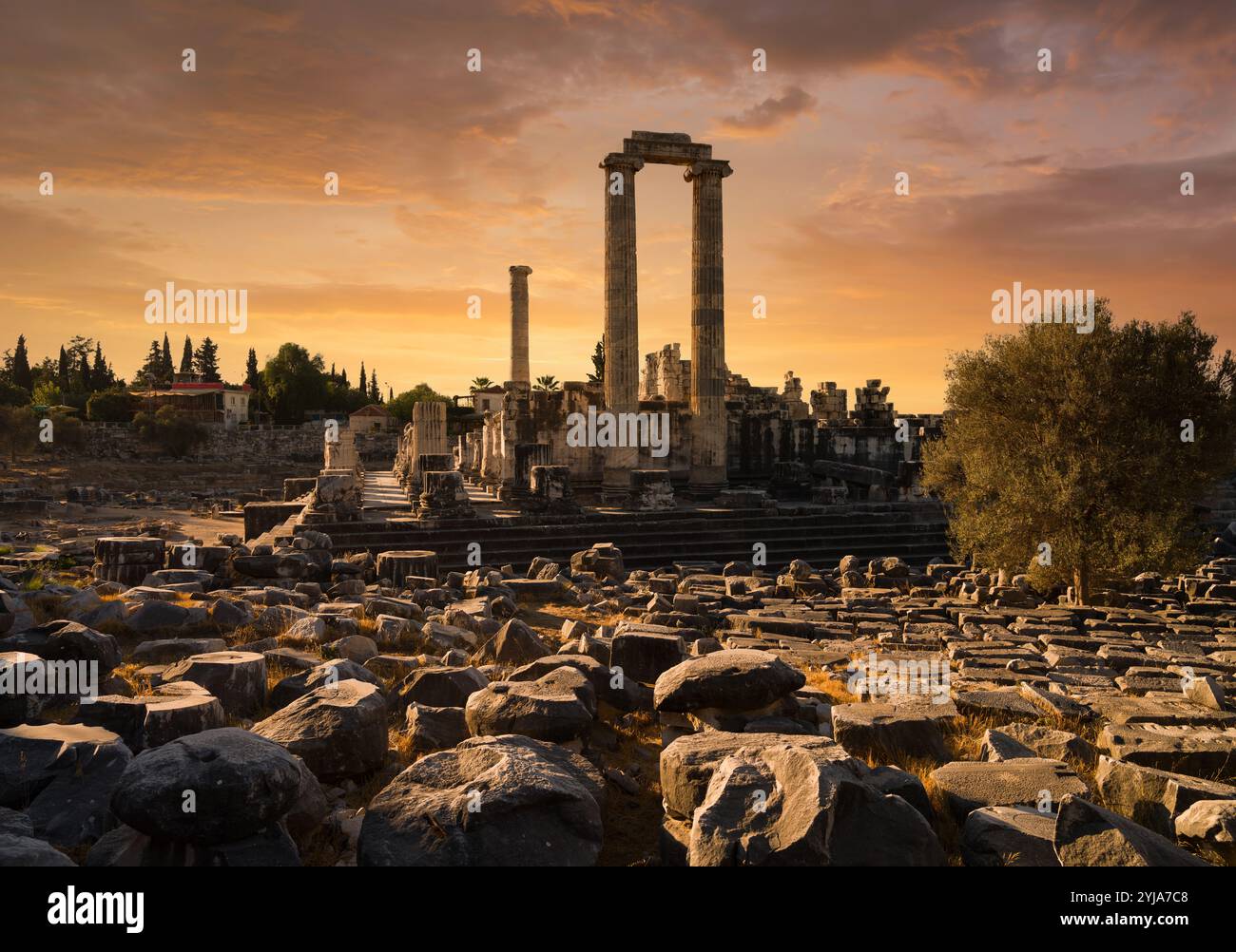 Sunrise at the temple of Apollo in Didyma. Didyma is the temple of ...