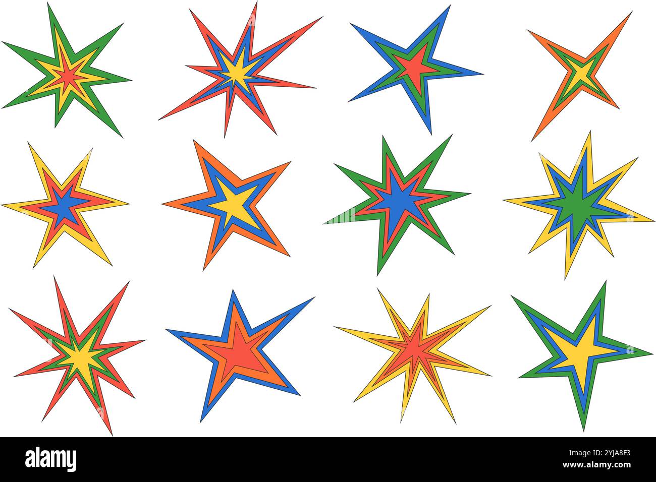Star shapes vector icons. Abstract shiny irregular sparkles. Sharp ...