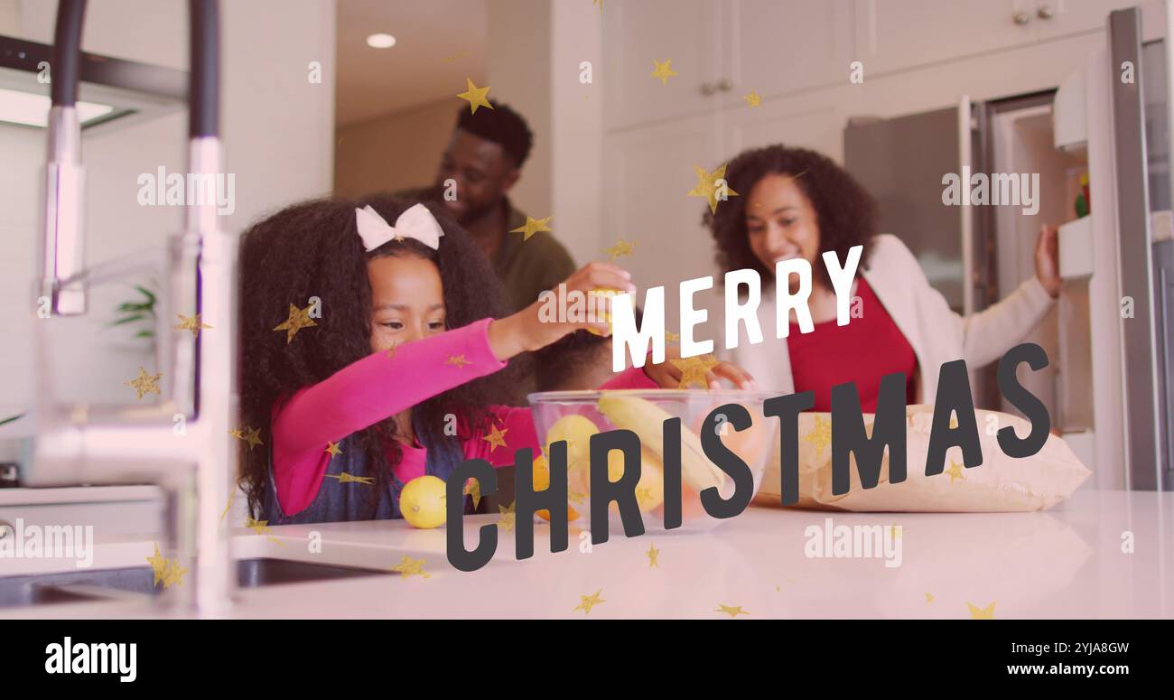Image of merry christmas over happy african american girl with parents ...