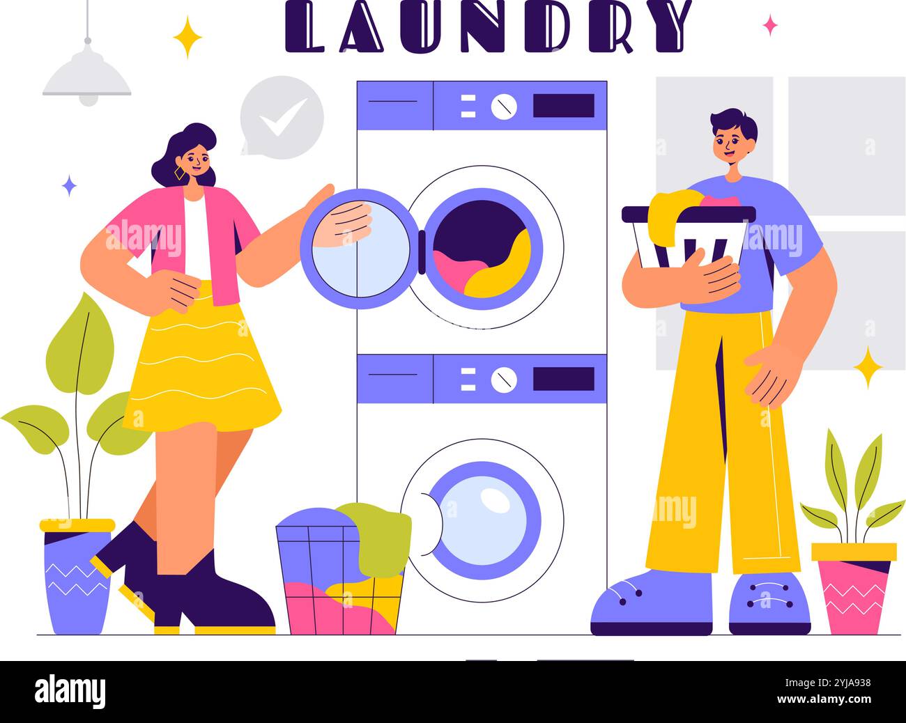 Vector Illustration of a Laundry Room with Washing and Drying Machines ...