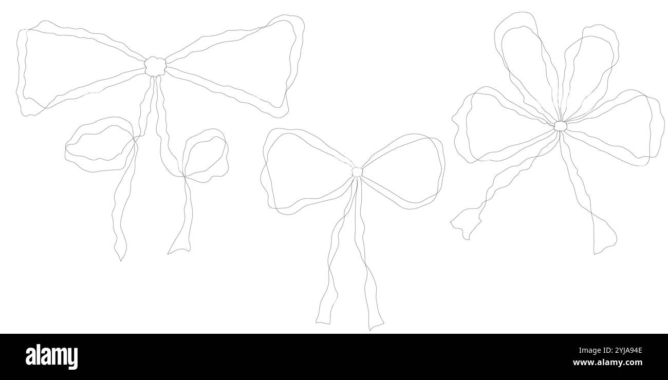 Set of line art coquette girly vintage bow. Bow for hair decor flat ...