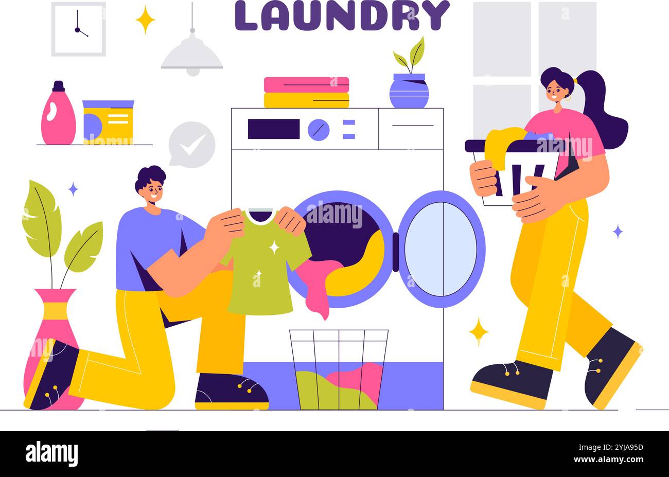 Vector Illustration of a Laundry Room with Washing and Drying Machines ...