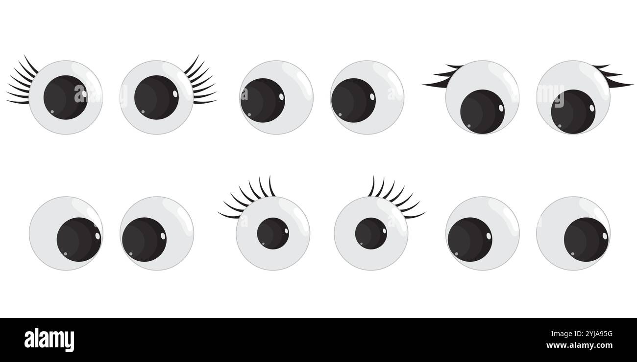 A set of plastic toy eyes. Glossy, bulging, puppet eyes. Cute, round ...