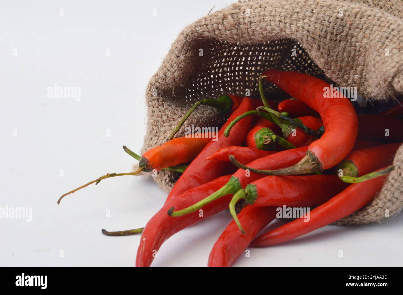 big chili red in a burlap sack on white background Stock Photo - Alamy
