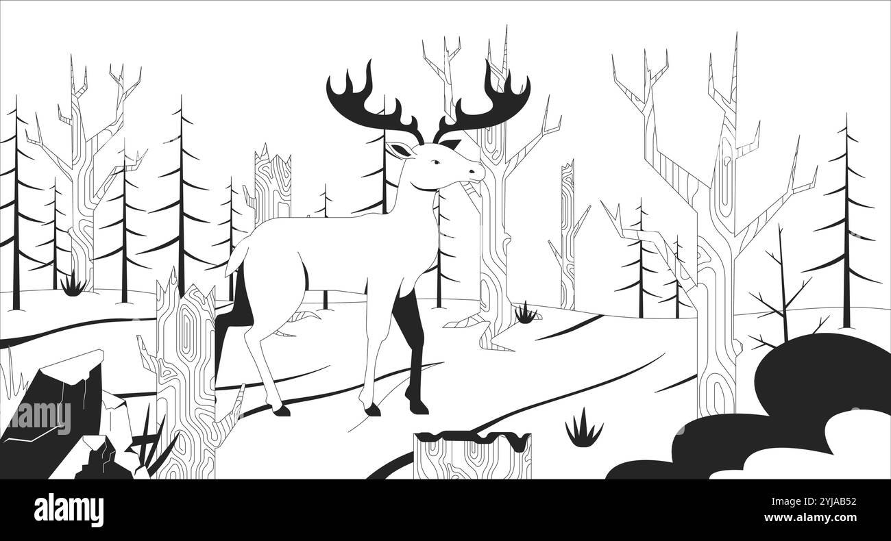 Deforestation black and white line illustration Stock Vector Image ...