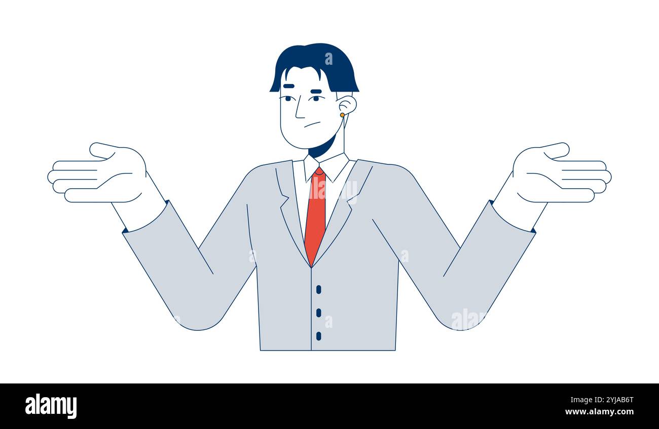 Doubting japanese businessman shrugging 2D cartoon character Stock ...