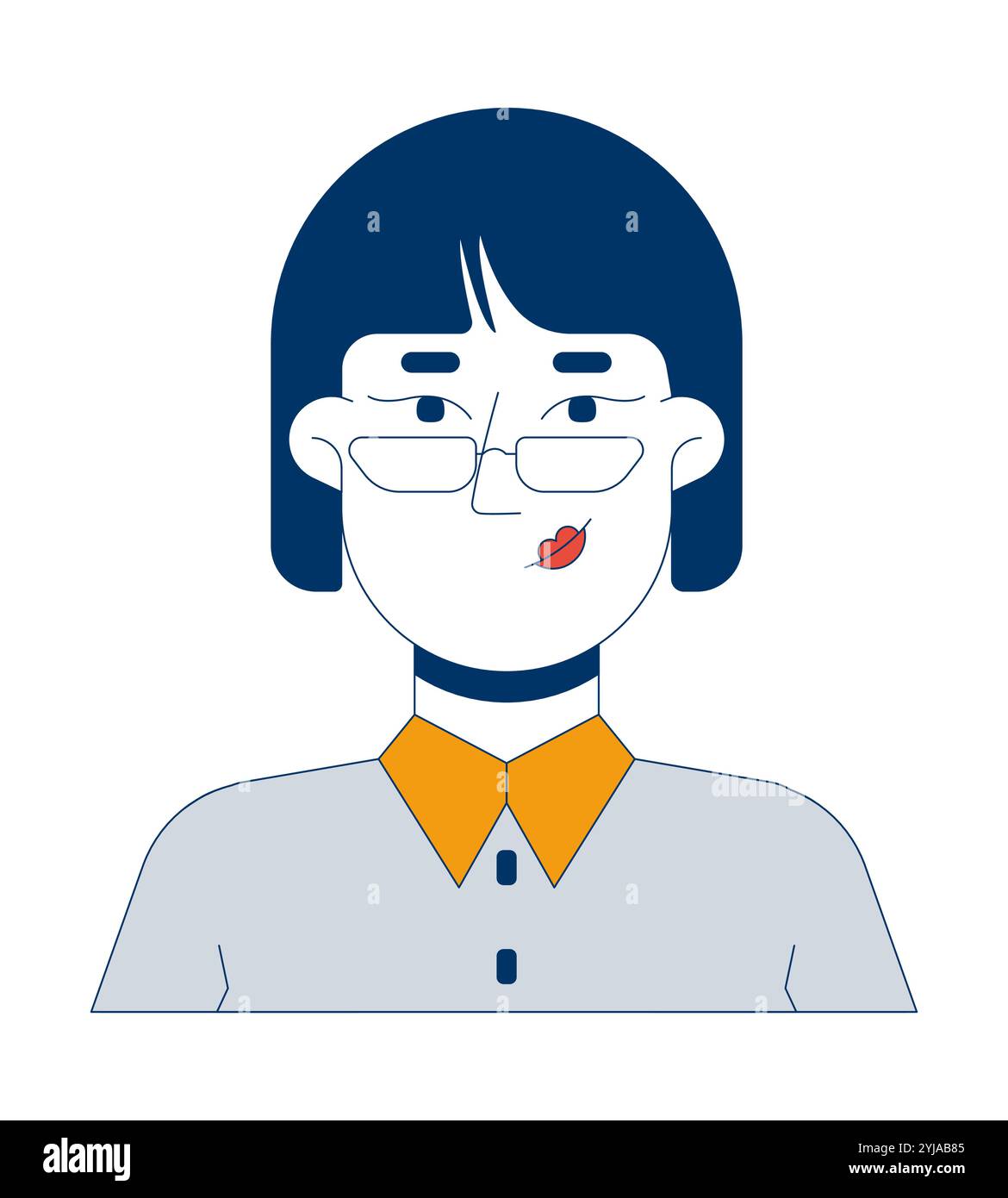 Young asian woman office employee with eyeglasses 2D cartoon character ...
