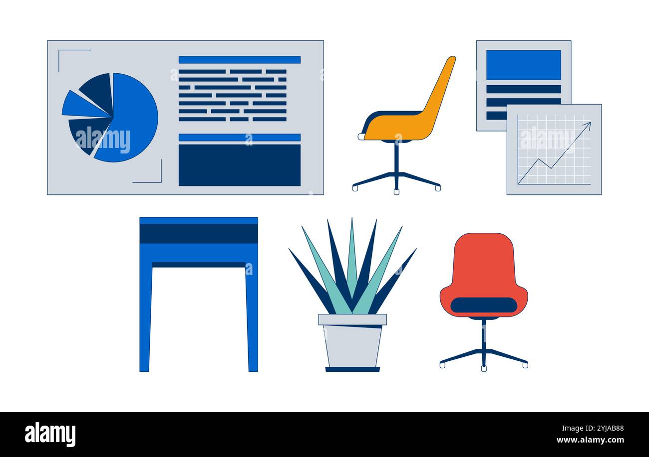 Modern business company office supplies 2D cartoon objects set Stock ...