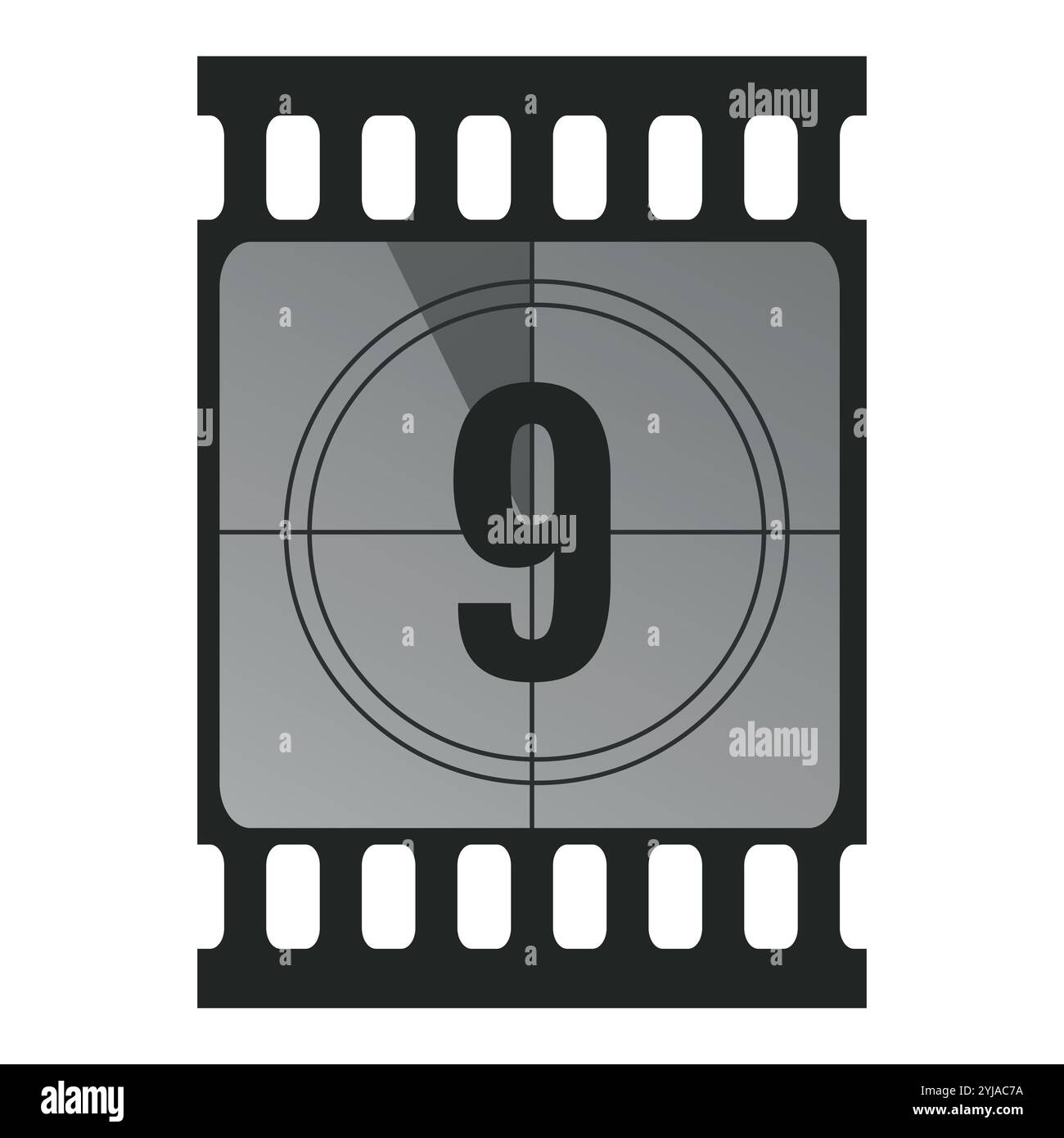 Countdown filmstrip frame piece with number nine. Retro cinema movie ...