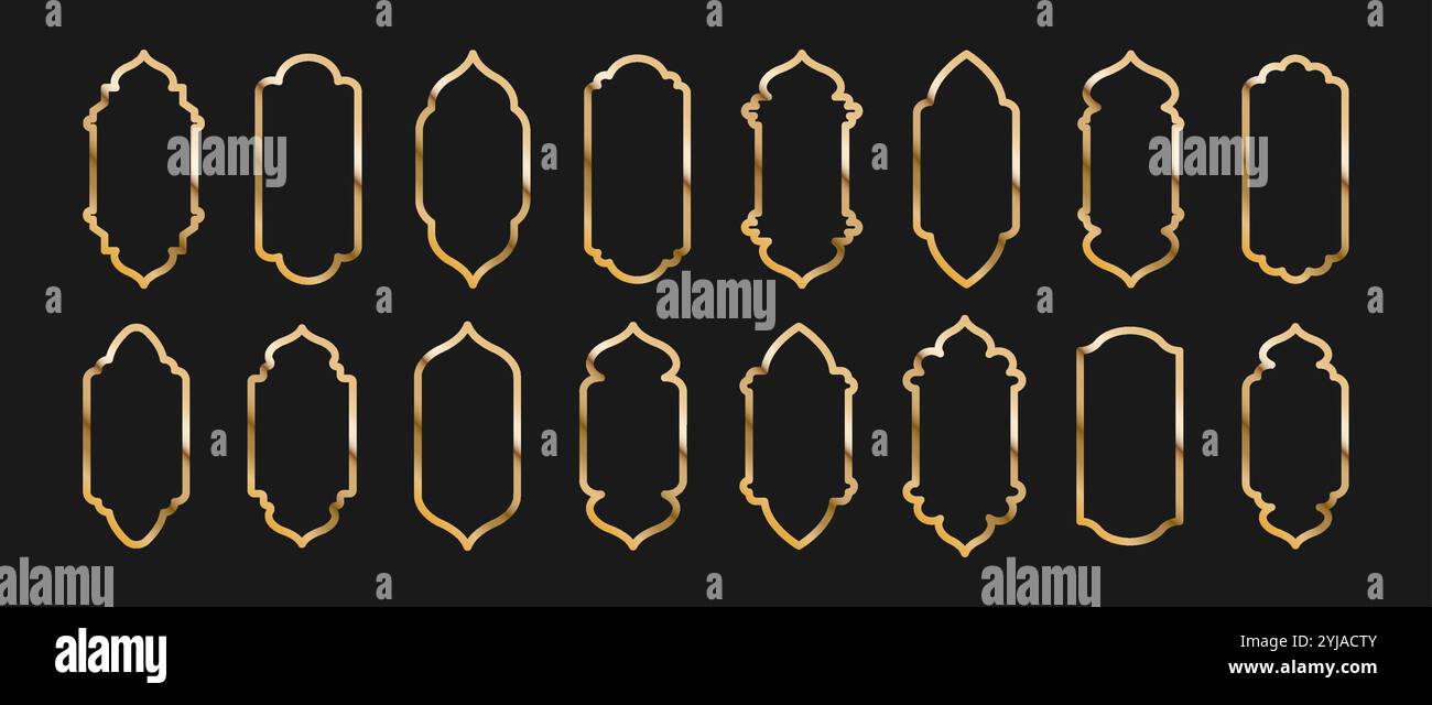 Set of Shape Islamic Windows. Golden Muslim frames isolated on dark ...